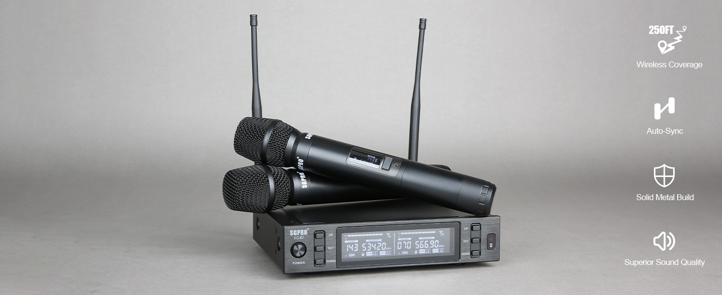 Amazon.com: SGPRO Dual Wireless Microphone System - Metal Handheld Mics & Receiver, Adjustable ...