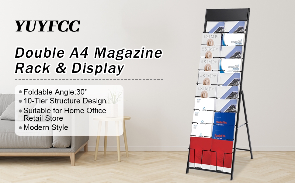 Amazon.com: Double A4 Magazine Display Stand 10-Tier Metal Brochure Display Stand Floor Standing ...