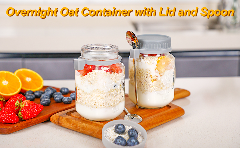 Amazon.com: UNIWA Overnight Oats Containers with Lids and Spoon 2 Pack, Wide Mouth 16 oz Mason ...