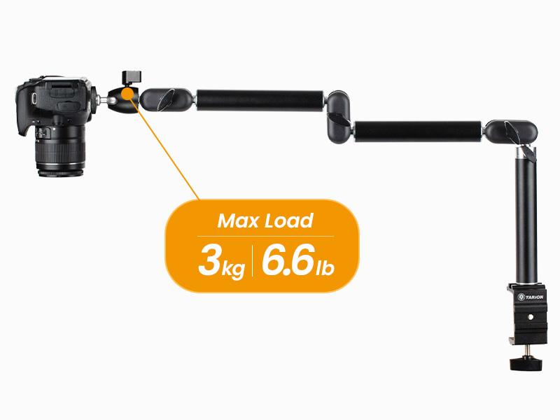 TARION Overhead Tripod Camera Desk Mount 360° Flexible Articulating Arm with 3/8'' Screw and 3/8 ...