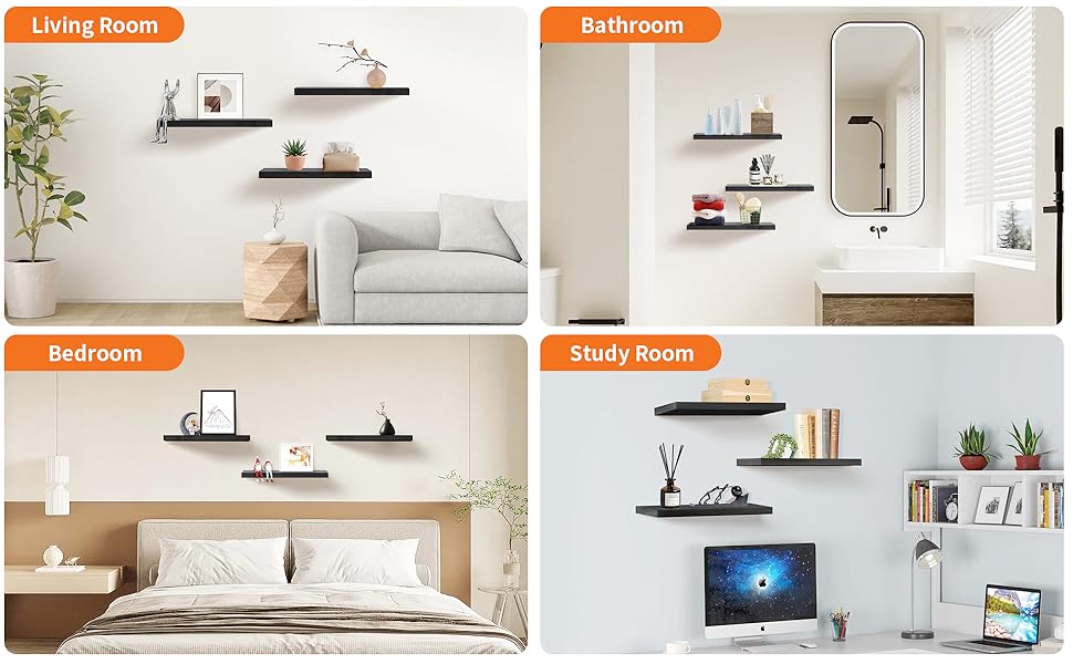 Amazon.com: Upassion Black Floating Shelves for Wall Set of 3, 16" Black Floating Shelves for ...