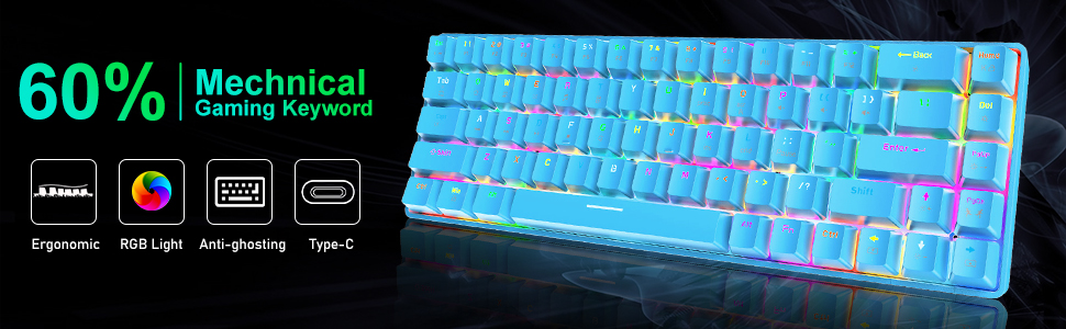 Amazon.com: Wired 60% Mechanical Gaming Keyboard, RGB Lights Compact 68 ...