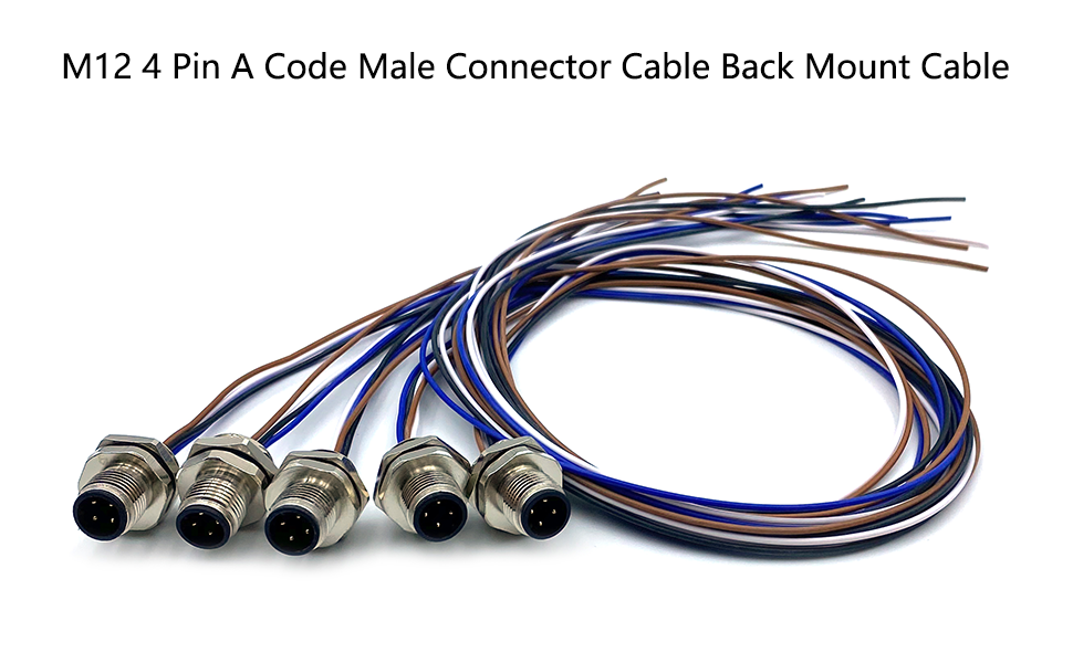 Amazon.com: 2Pcs M12 4 Pin A Code Male Connector Cable, IP67 Waterproof Back Mount Cable ...