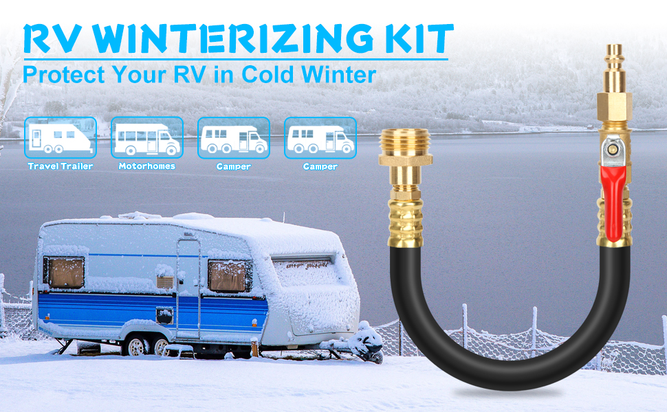 Afurkuot RV Winterizing Kit Blowout Quick Connect Air Compressor with Male & Female Shutoff ...