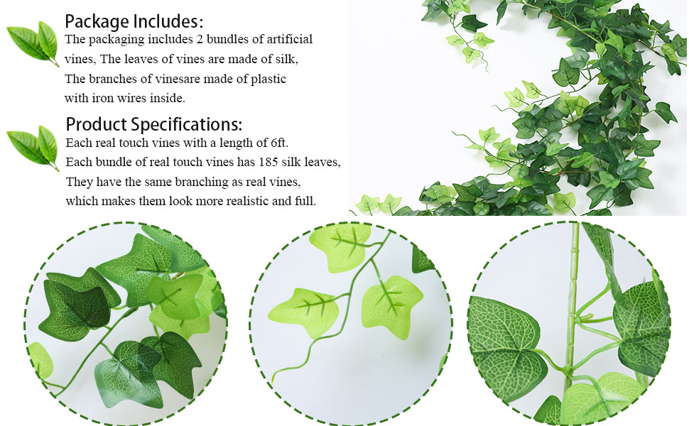 Amazon.com: mizii 2 Strands Artificial Vines Ivy Garland 6FT Real Touch Fake Vine with Silk ...