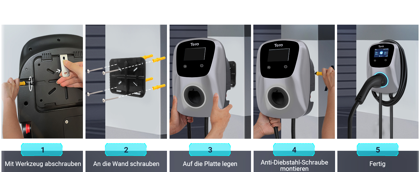 Tera Smart EV Ladegerät Typ 2 22kW oder 11kW Heim Ladestation 32A 400V CE & TÜV mit APP/WLAN ...