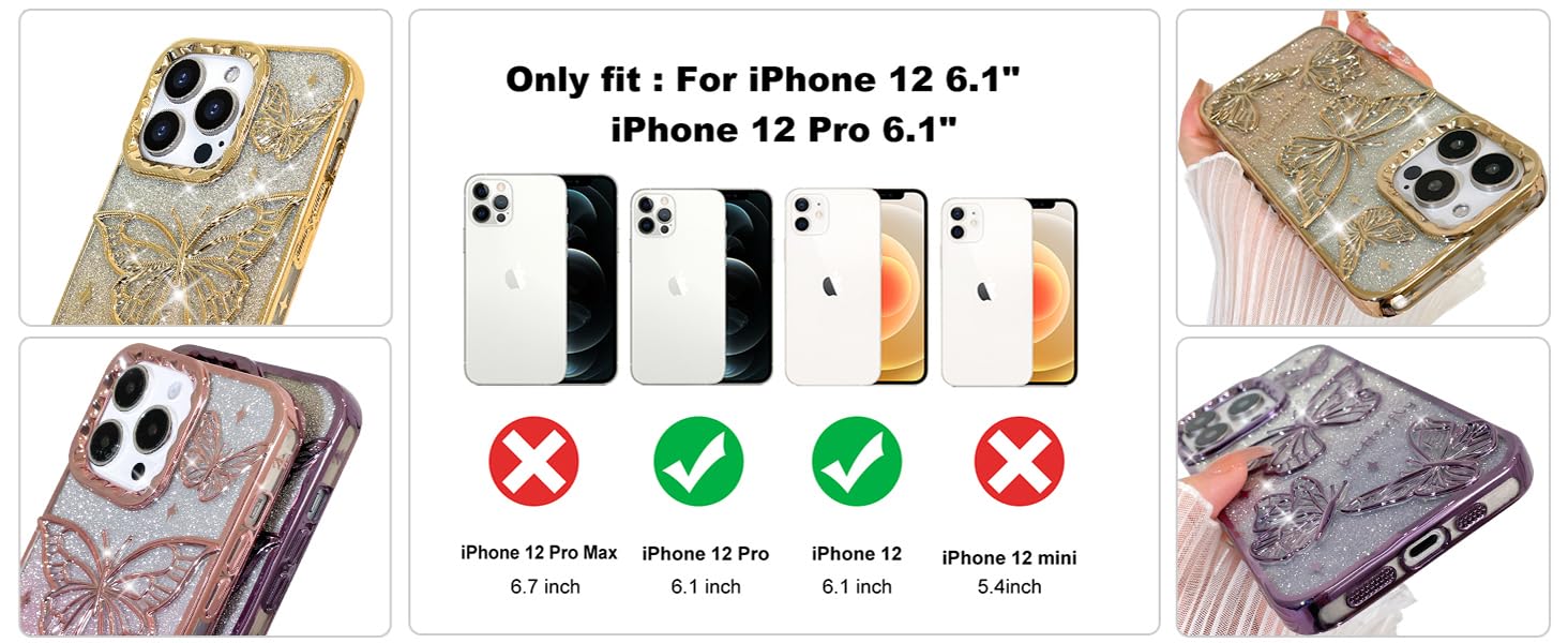 Amazon.com: BITOBE Designed for iPhone 12/12 Pro, Cute 3D Butterfly Case Slim Plating Glitter ...