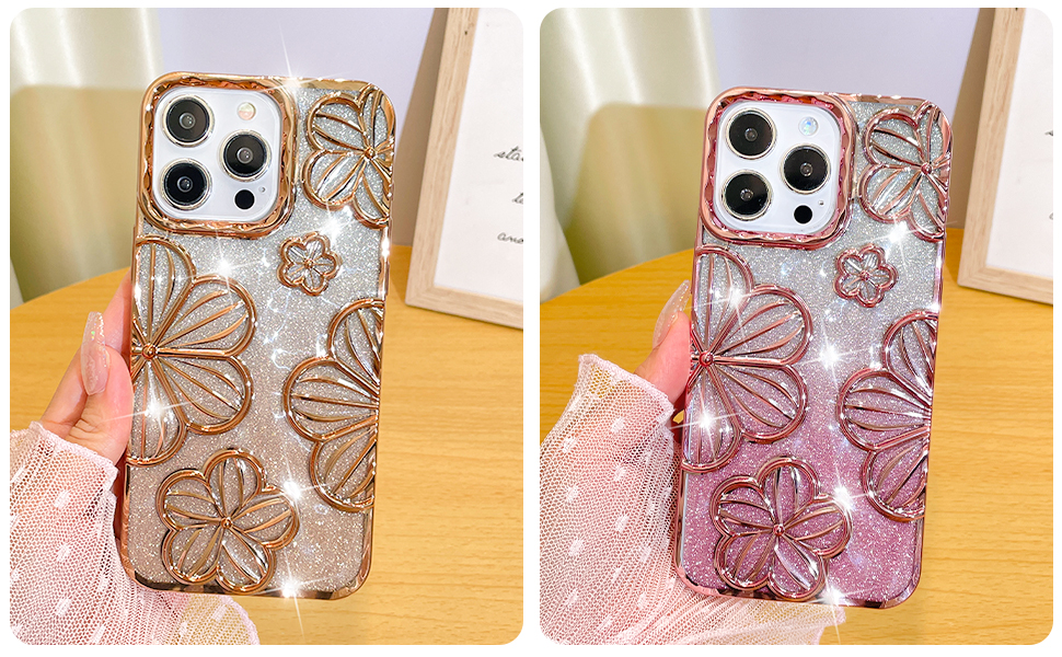 Amazon.com: KANGHAR Compatible with iPhone 15 Pro Max Case Glitter Bling Luxury Plating Gradient ...