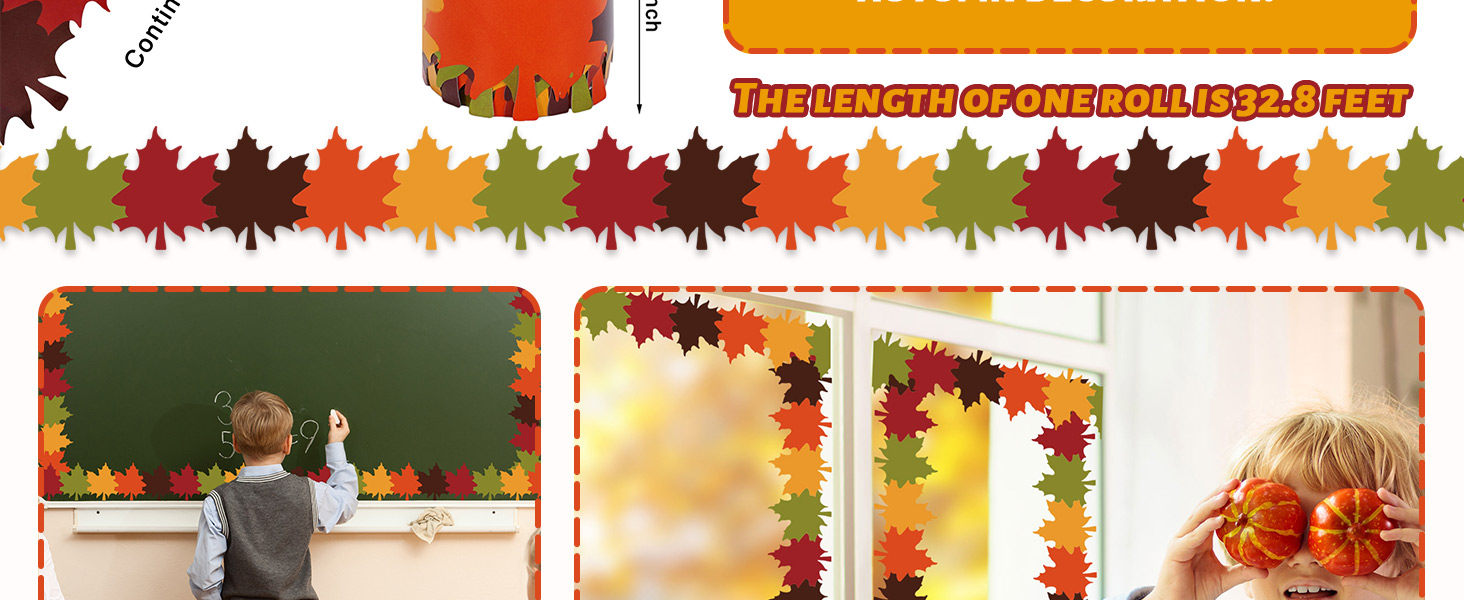 Amazon.com: Whaline 32.8Ft Fall Bulletin Board Borders Maple Leaves ...