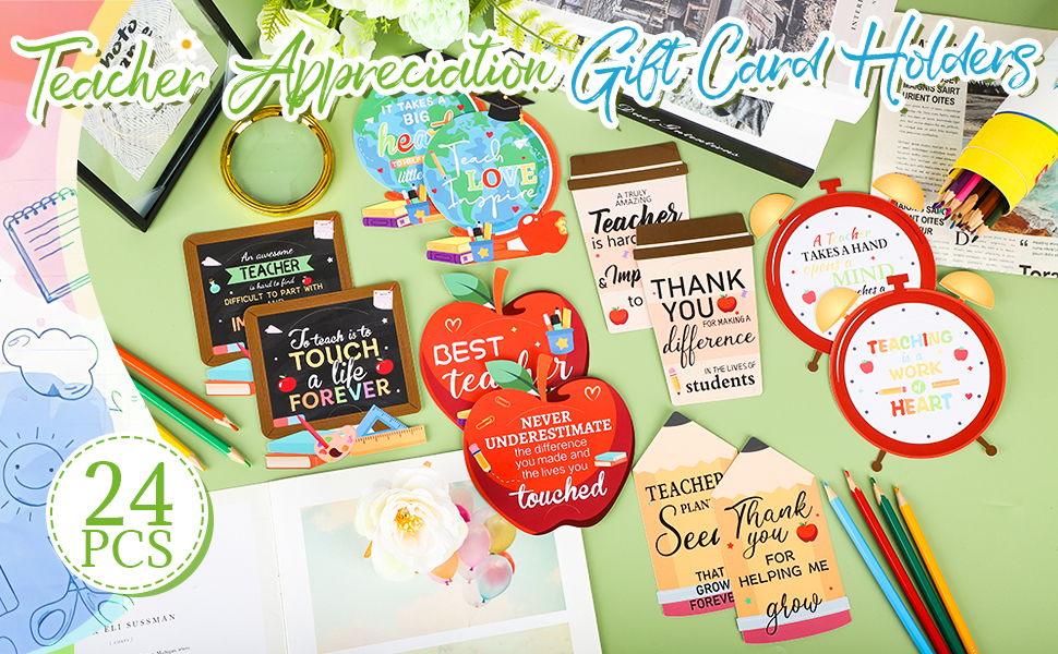 Amazon.com: 24 Pcs Teacher Appreciation Gift Card Holders Bulk ...