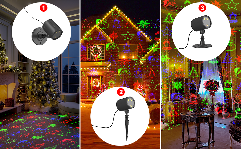 Amazon.com: Christmas Projector Lights Outdoor, RGB 3 Colors 6 Rotating ...