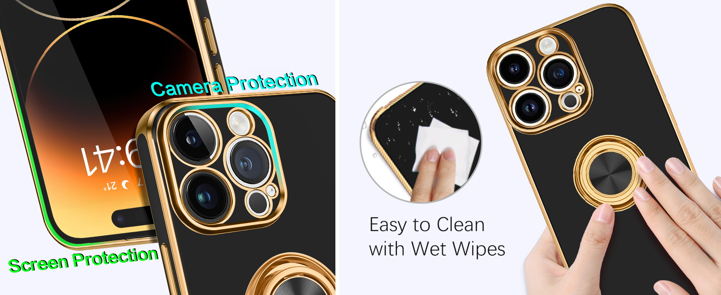 BENTOBEN for iPhone 15 Pro Max Case with Ring, Phone Case for iPhone 15 Pro Max, Holder Gold ...