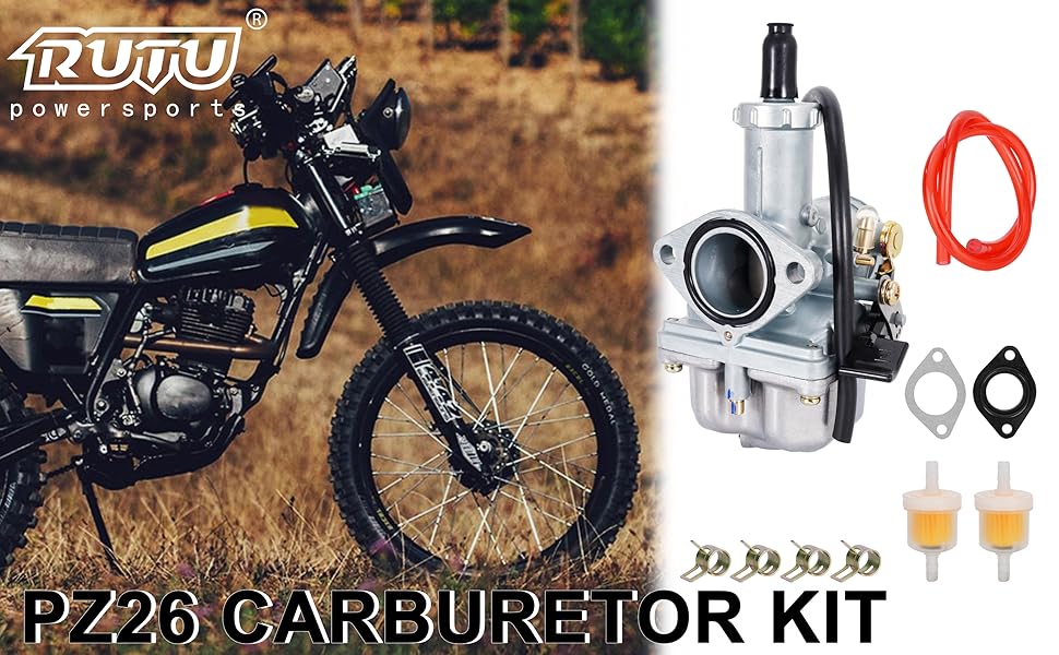 Amazon.com: RUTU PZ26 Carburetor 26mm Carb Kit Replacement for XR100 XR100R CRF100F TRX250 GY6 ...