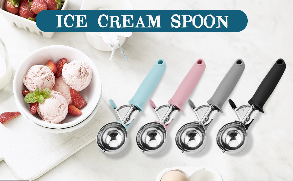 Ice Cream Spoon Stainless Steel Fruit Scoop, Ice Cream Scoops with Easy Trigger, for Meatballs ...