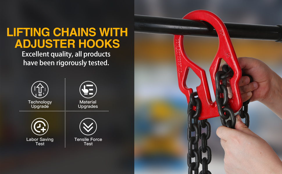 Heavy Duty Lifting Chains with Adjustable Hooks, 5/16 Inch x 10 Ft ...