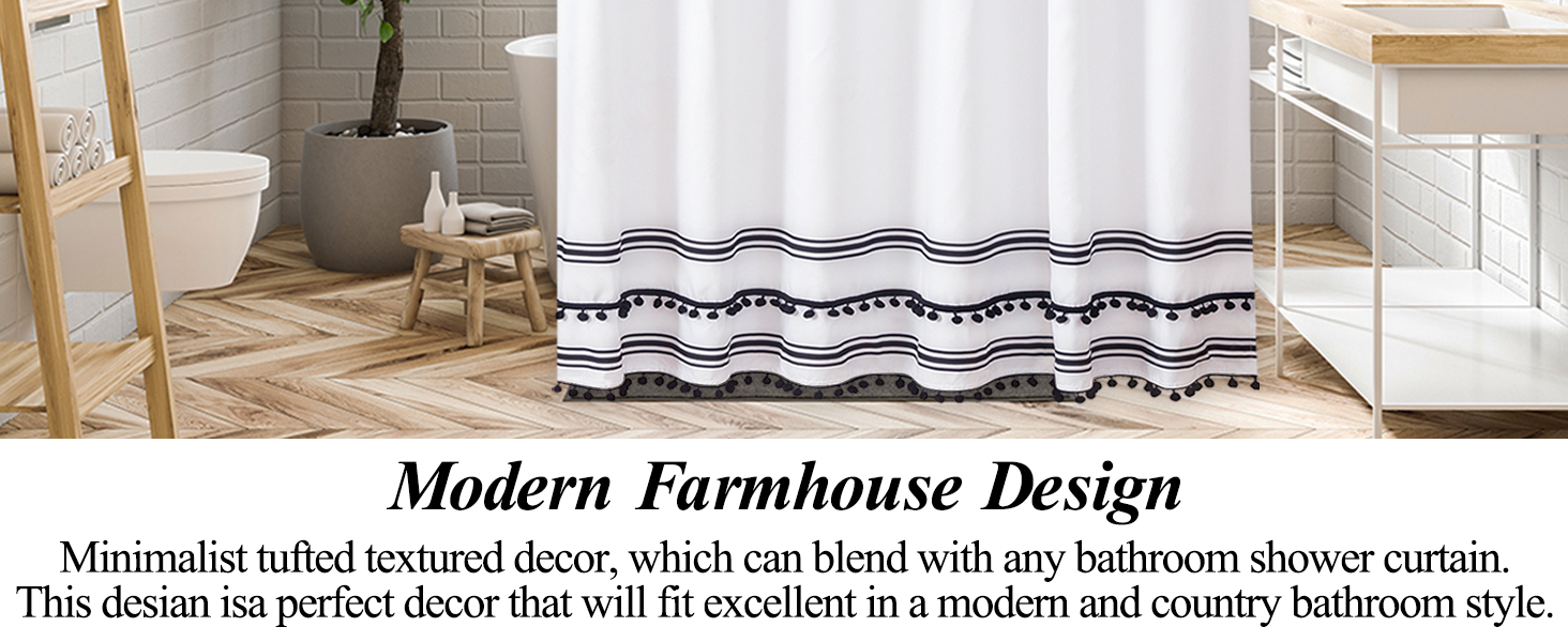 Amazon.com: GiuMsi 72"X72" Black and White Fabric Shower Curtain Sets with Boho Tassel Pendants ...