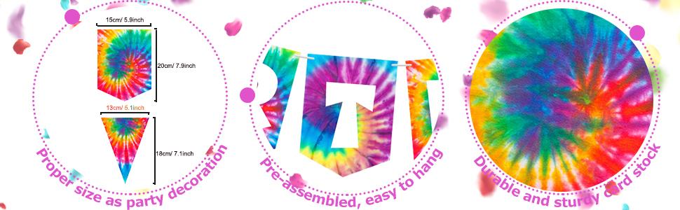 Amazon.com: 2 Pieces Tie Dye Party Decorations Happy Birthday Pennant ...
