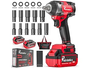 POINTEKX Pistola de Impacto 1/2" Inalambrica, 450N.M Llave de Impacto con Motor sin Escobillas ...