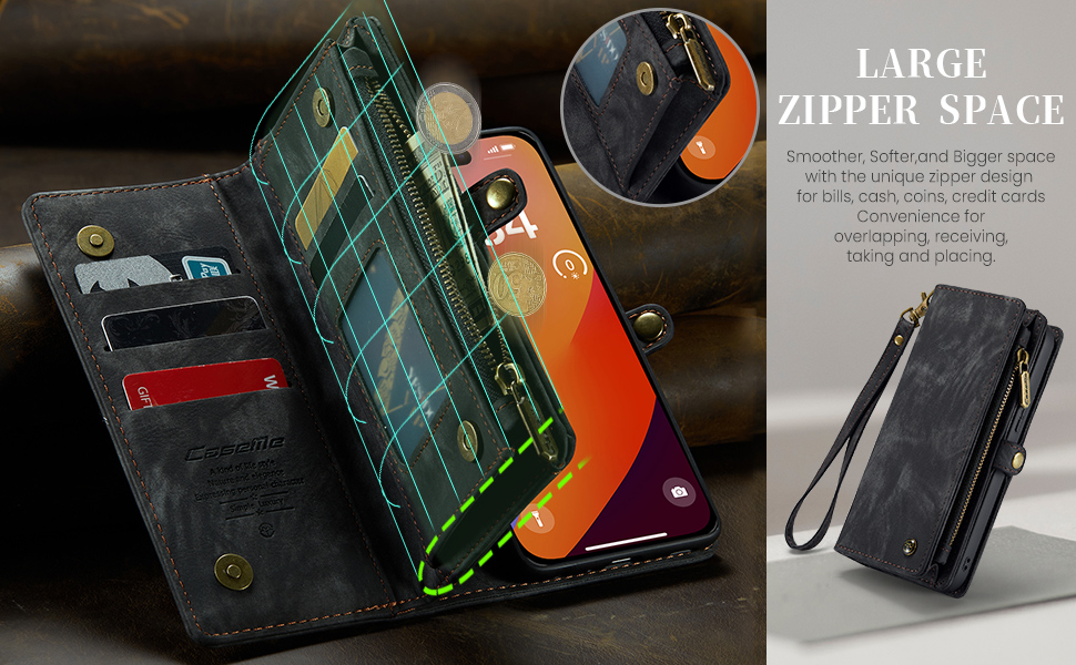 Amazon.com: Kowauri Wallet Case for iPhone 15 Pro, Zipper Purse Folio Leather Wallet with Card ...