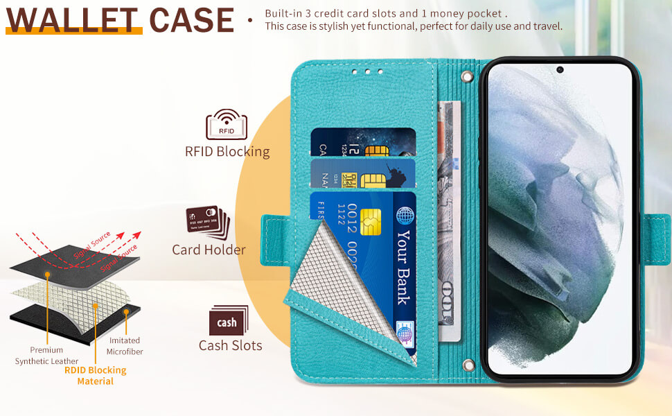 Amazon.com: JanCalm for Samsung S21 Case Wallet,[RFID Blocking][Card Cash Slots][Wrist Strap ...