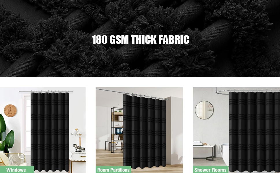 Amazon.com: Dynamene Black Fabric Shower Curtain, Tufted Chenille Striped Textured Cloth Shower ...