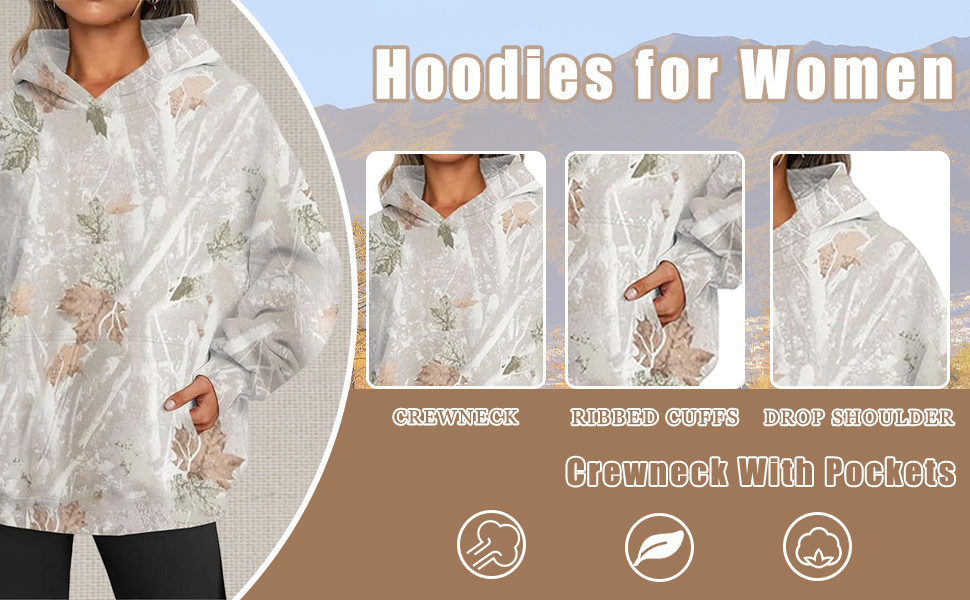 Amazon.com: Womens Camo Hoodies Maple Leaf Print Oversized Hooded Sweatshirt Fleece Pullover ...