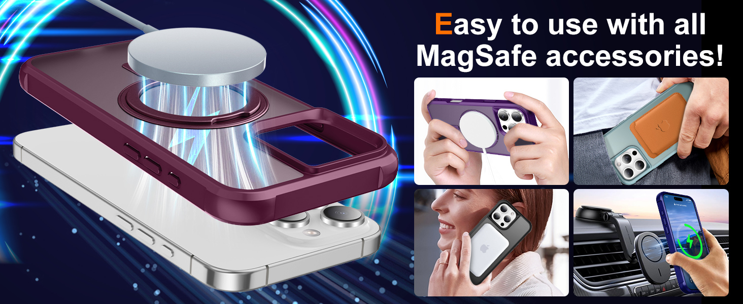 Amazon.com: UMIONE 360° Rotatable Magnetic Ring Design for iPhone 16 Pro Max, Built-in Invisible ...