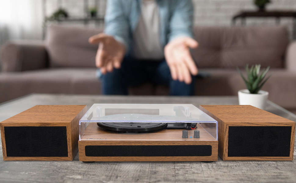 LP&No.1 Record Player, Wireless Turntable with Stereo Bookshelf ...