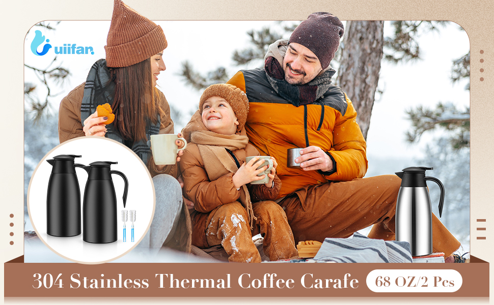 Amazon.com: Uiifan 2 Pcs 68oz Thermal Carafe Insulated Stainless Steel Carafe Double Walled ...