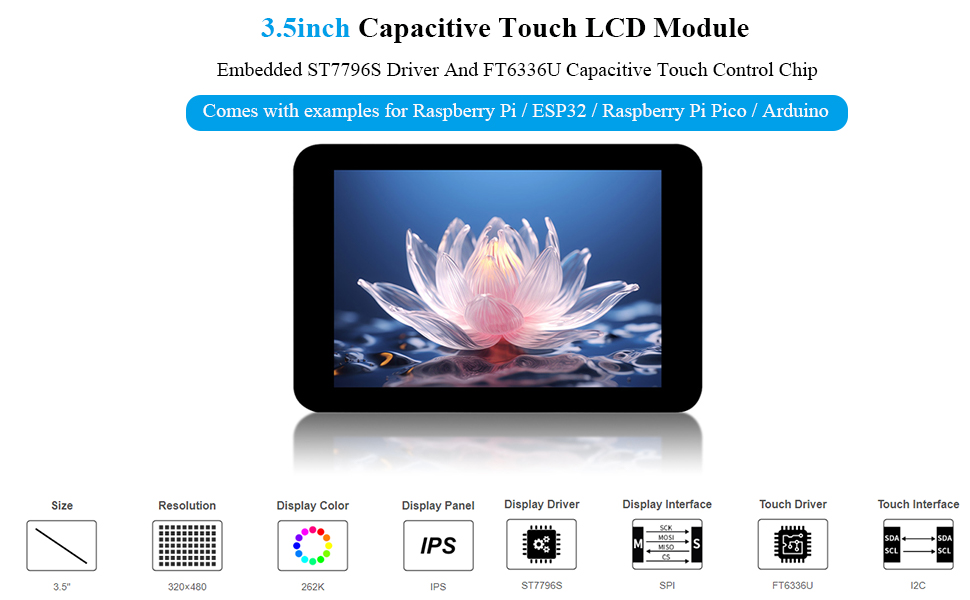 Amazon.com: 3.5inch Capacitive Touch Screen Compatible with Raspberry Pi 5/4B/3B+/Zero/Zero W ...