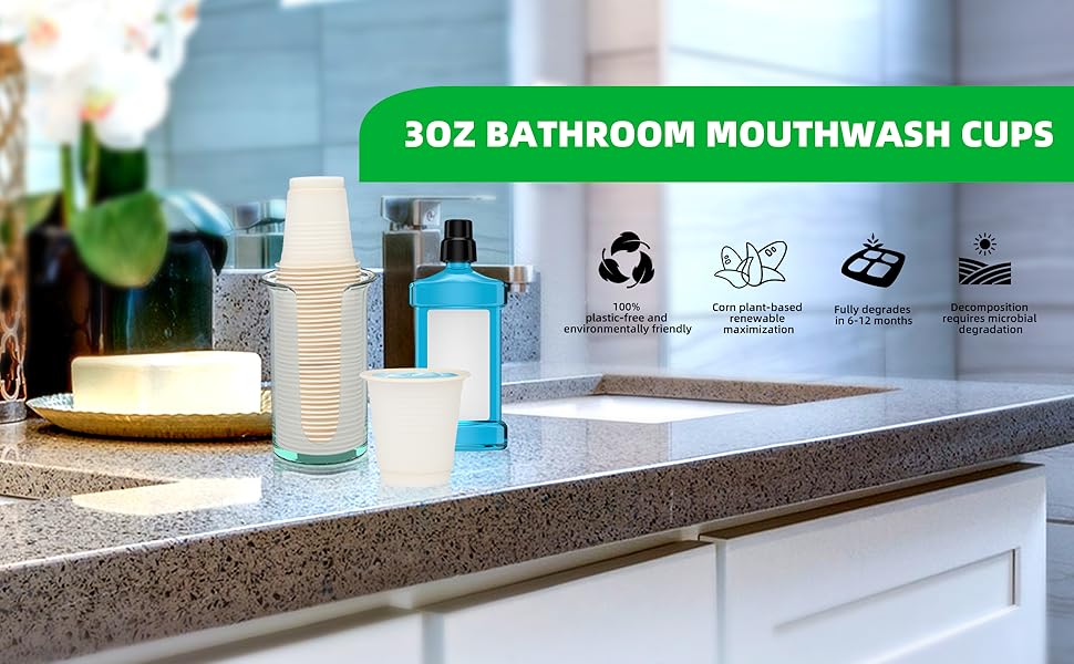 Amazon.com: 3 oz Compostable Disposable Bathroom Mouthwash&Rinse Cups ...