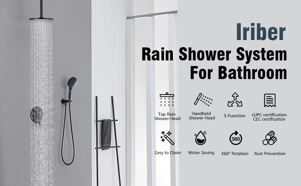 Iriber Shower System Ceiling Mounted Shower Faucet Mixer Set with Luxury High Pressure Shower ...
