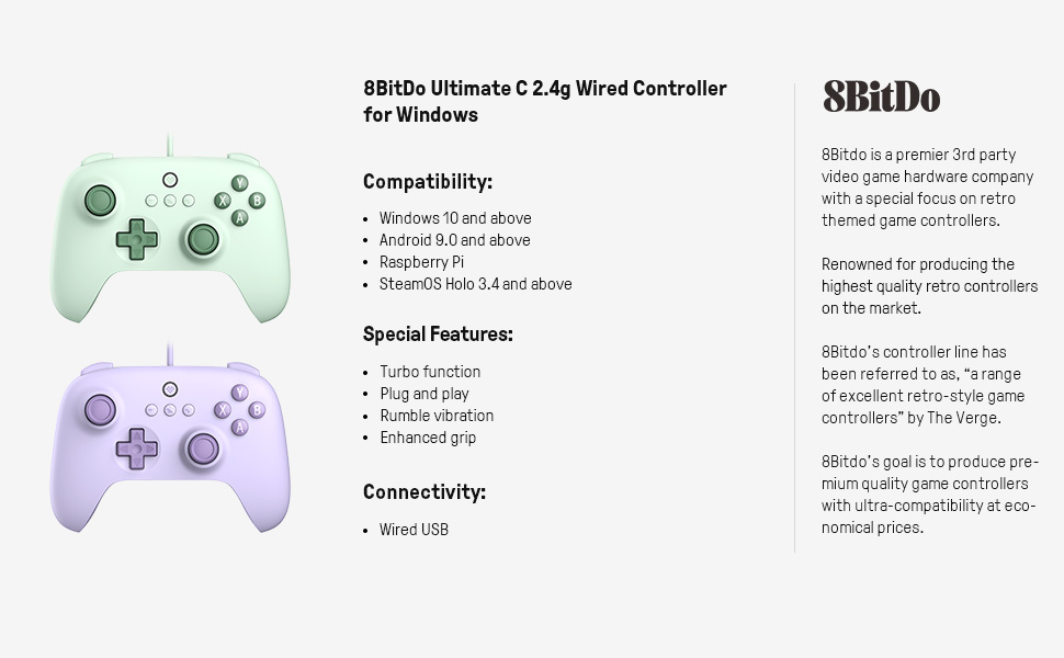 8Bitdo Ultimate C Wired Controller for Windows PC, Android, Steam Deck ...