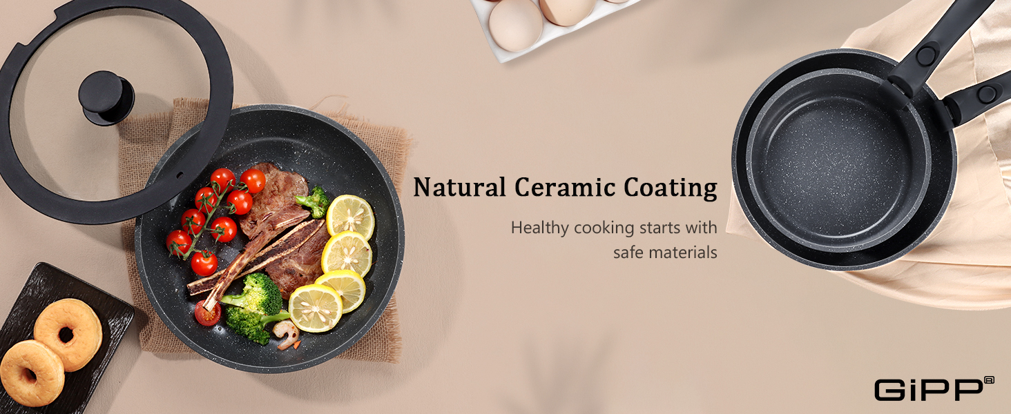 GiPP Ceramic Pots and Pans Set Non Stick, 11 Piece Nonstick Detachable Handle Cookware Sets, Non ...