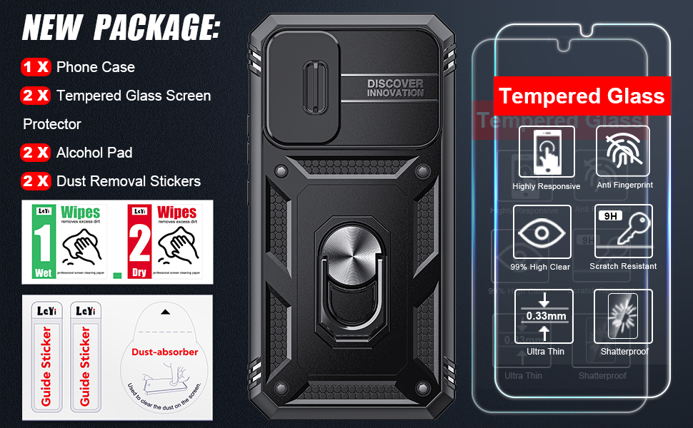 LeYi for Samsung Galaxy A34 5G Case with Camera Cover Slider, Full Body Armour Military ...