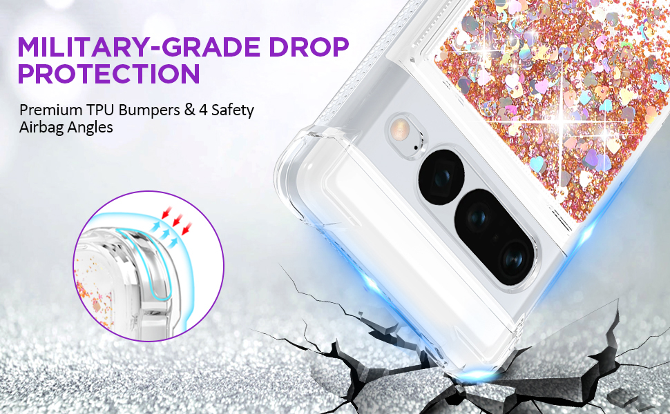 Amazon.com: ANSHOW Glitter Google Pixel 7 Pro Case, Clear TPU-Shockproof, Bling Gold Glitters ...