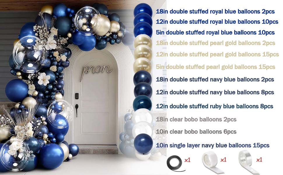 Amazon.com: Royal Blue Gold Balloon Arch Double Stuffed Latex Bobo Pearl Gold Balloon Garland ...