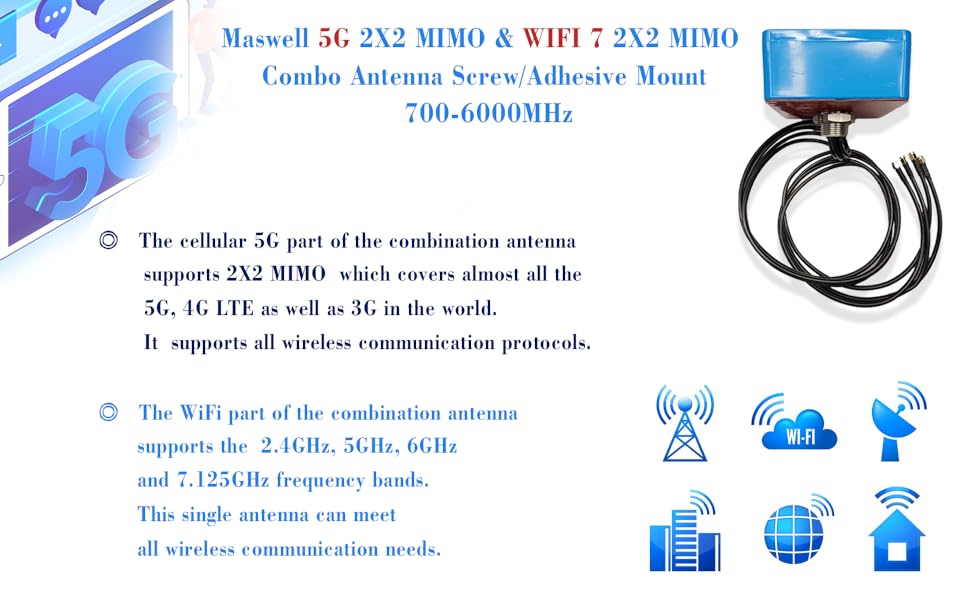 Amazon.com: Maswell 4 Combo 5G 2X2 MIMO Plus WIFI7 2X2 MIMO 700-6000MHz Antenna Cellular 5G 4G ...