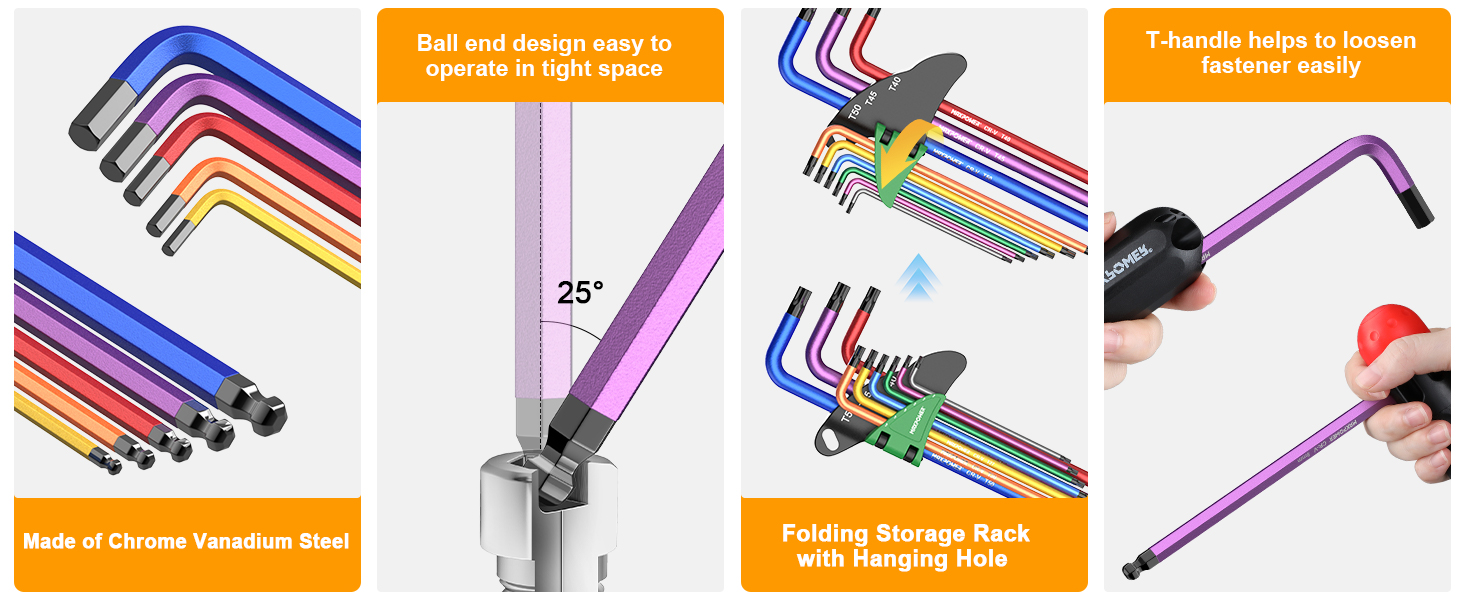 MAXPOWER Juego de llaves Allen, juego de llaves Allen de 27 piezas que incluye tamaño SAE ...