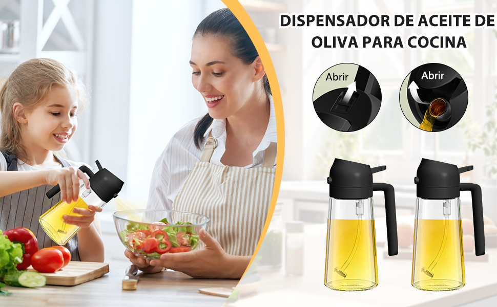 Botella Dispensadora de Aceite para la Cocina 2pcs,16oz/470ml Dispensador y Pulverizador de ...