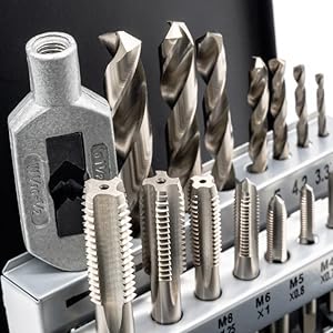 BAER Gewindeschneider Set, M3-M12, HSSG, Einschnittgewindebohrer, Kernlochbohrer, Windeisen ...