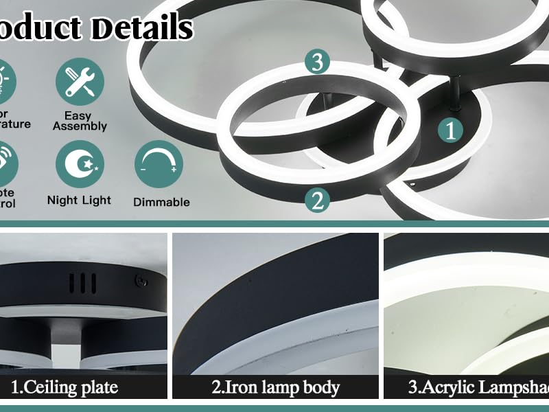 ZGLAOJT Modern Ceiling Light Fixture LED Dimmable Ceiling Light with ...