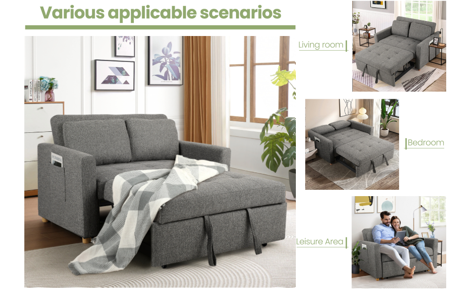 Amazon.com: SEJOV Sleeper Sofa Bed, 3-in-1 Convertible Sofa Chair, Linen Fabric Pull Out Couch ...