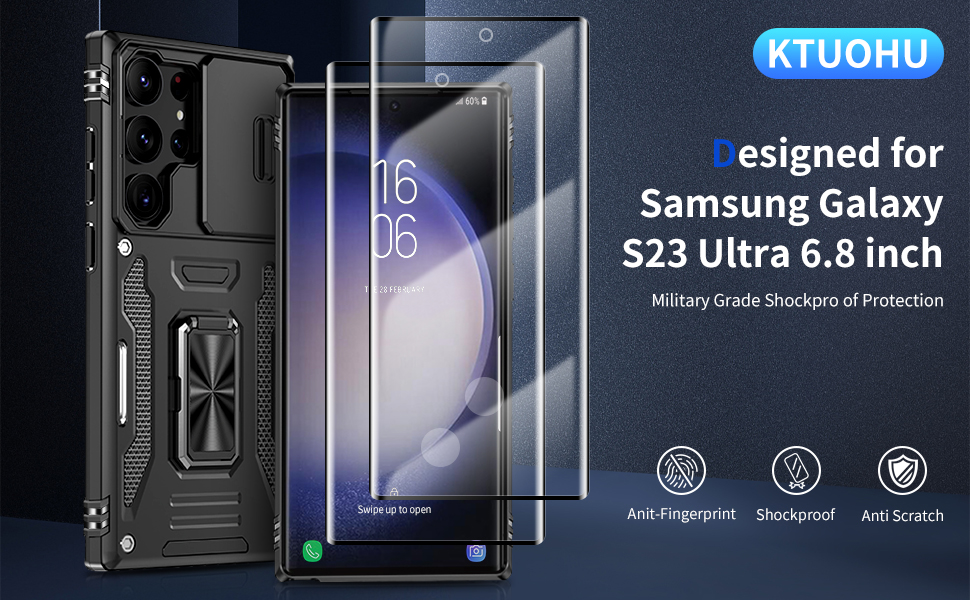 Amazon.com: KTUOHU for Samsung Galaxy S23 Ultra Case with Slide Camera Cover, 2X Screen ...