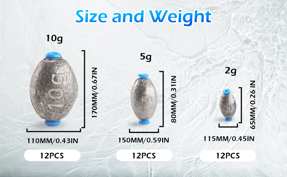 BOROLA 36pcs Fishing Olive Shape Egg Sinker Weights, Saltwater and Freshwater Fishing Terminal ...