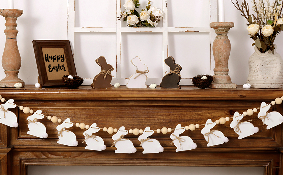 Amazon.com: Bunny Chorus Easter Decorations Garlands, Cute Bunny Easter Garland with Wooden ...