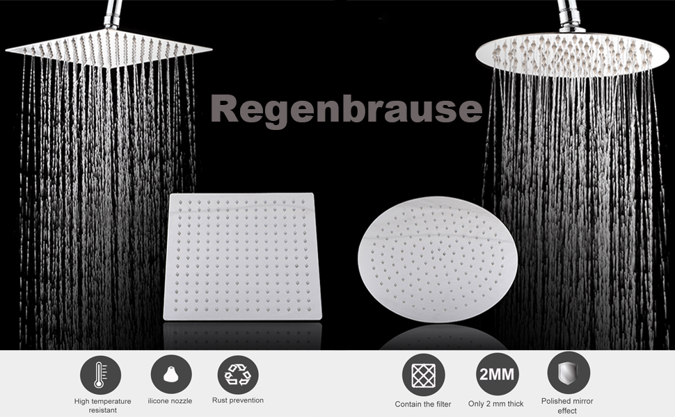 Yakimz Regenbrause duschkopf 10 Zoll Kopfbrause Einbauduschköpfe 304 Edelstahl Duschkopf ...