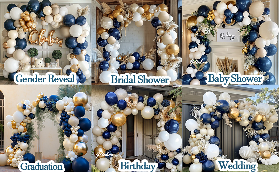 Amazon.com: Navy Blue White Balloons Double Stuffed Balloons Royal Blue Gold Pearl Balloon Arch ...