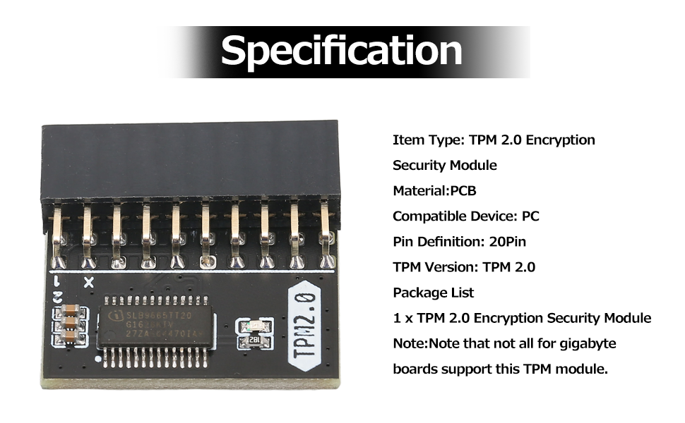 20Pin TPM 2.0 Encryption Security Module for - Standalone Crypto Processor for Gigabyte : Amazon ...