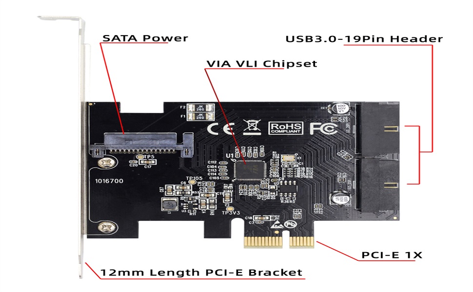 Amazon.com: cablecc USB 3.0 Front Panel Header 5Gbps 19Pin 20Pin to PCI-E 1X Express Card VL805 ...